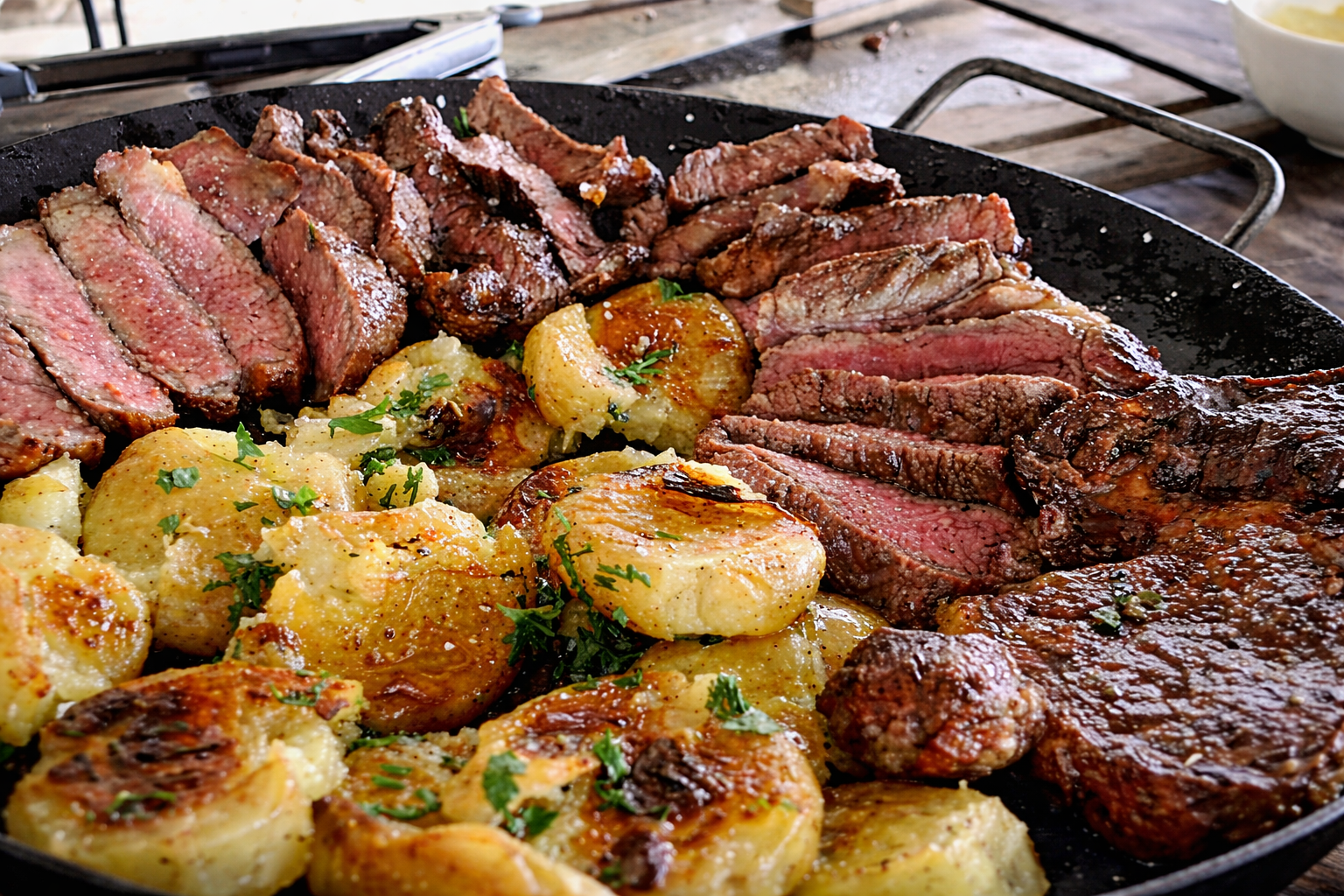 Filé de costela na parrilla com batatas